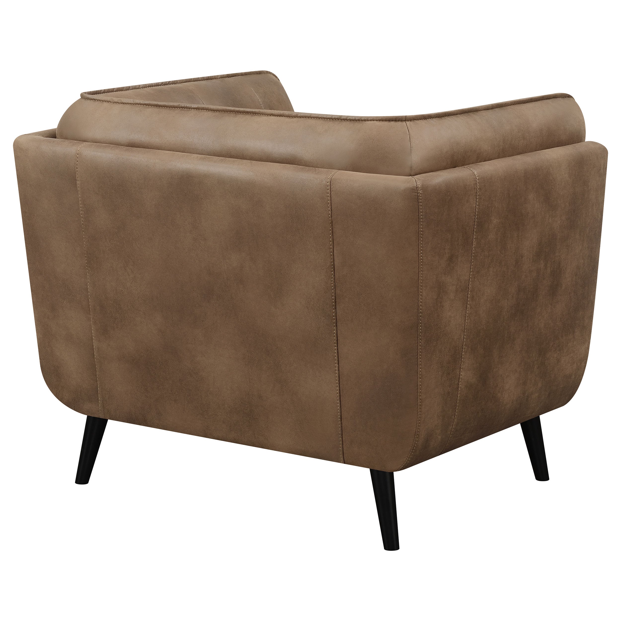 Maximillion Mid-Century Brown Leatherette Tuxedo Chair With Chesterfie