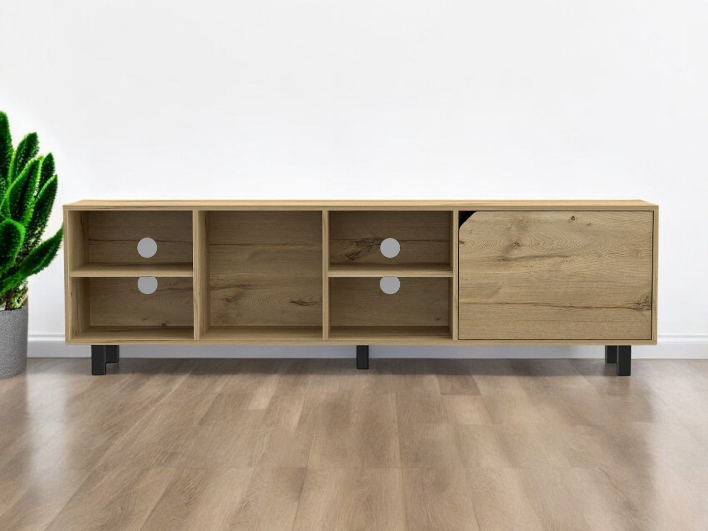 71" Natural Wood TV Stand with Enclosed Storage & Rustic Design - Perf