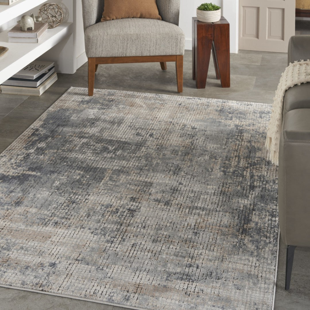 5' Blue and Beige Abstract Area Rug - Durable Power Loomed Design with