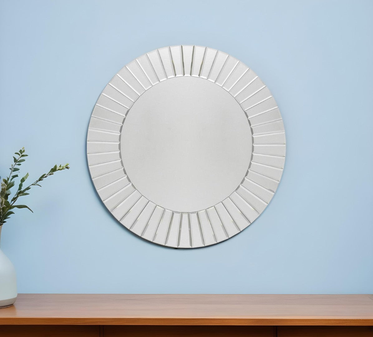 24" Clear Round Beveled Glass Accent Mirror - Stylish Depth & Texture