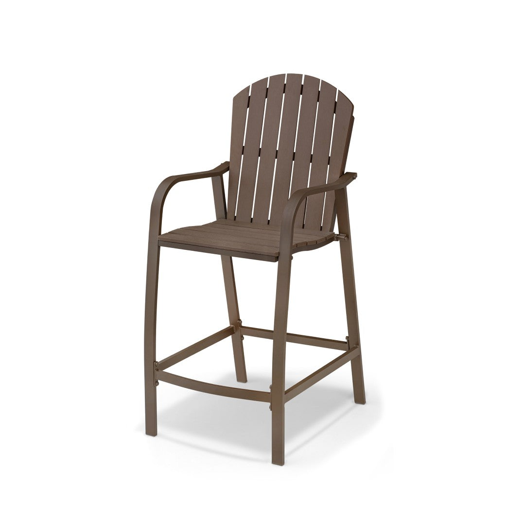 Set of Two Brown Aluminum Bar Height Chairs with Footrest for Stylish