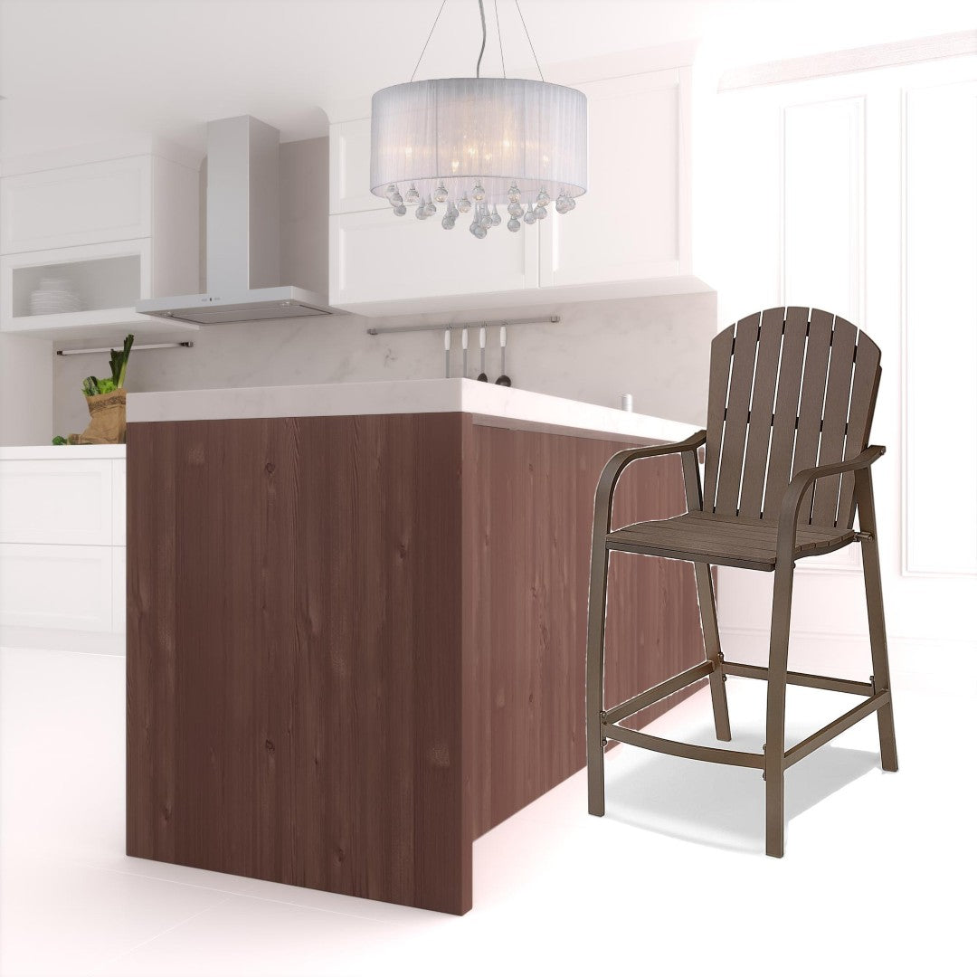 Set of Two Brown Aluminum Bar Height Chairs with Footrest for Stylish