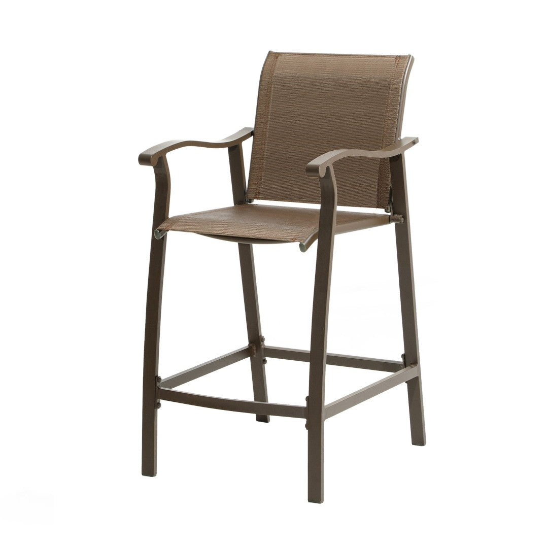 Set of Two Brown Aluminum Outdoor Bar Chairs with Footrest for Patios,