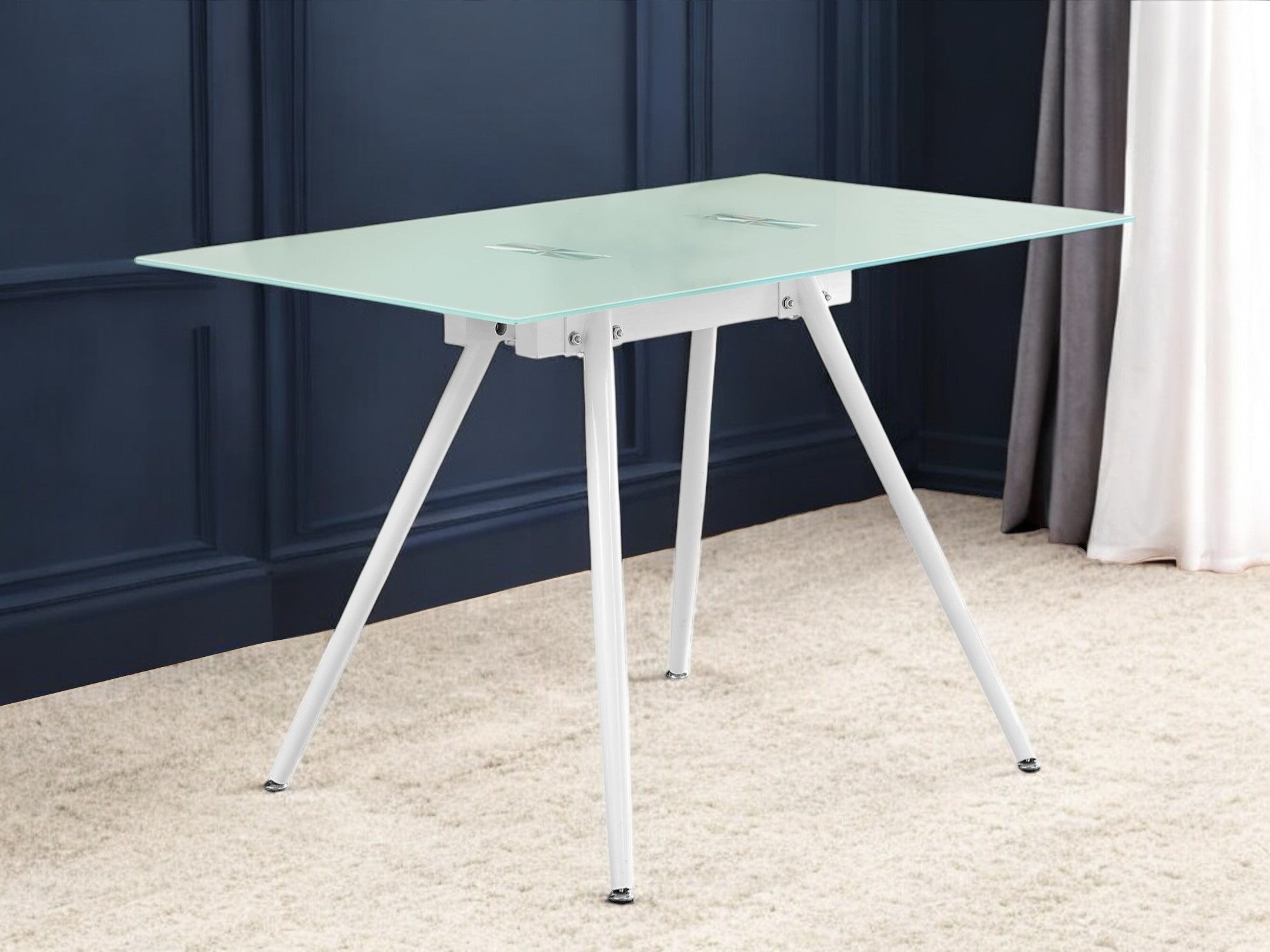 47" White Glass and Metal Computer Desk - Stylish Executive Design for