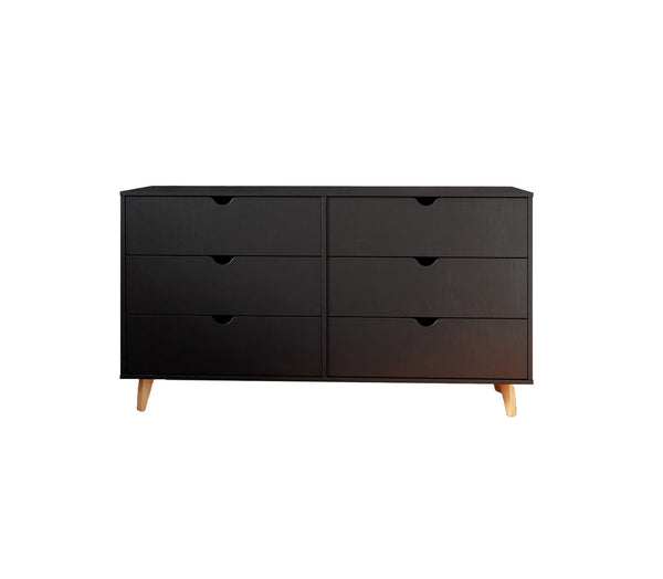 59" Black Double Dresser with Six Easy-Open Drawers for Stylish Bedroo ...