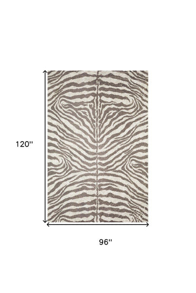 8' x 10' Mocha & Cream Zebra Print Shag Rug - Luxurious Handmade Non-S ...