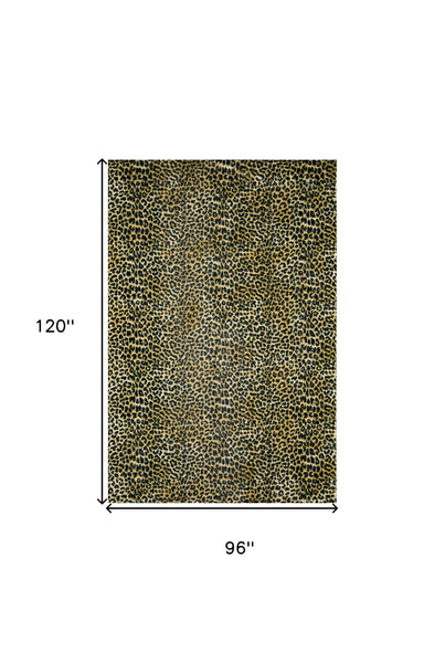 8' x 10' Luxurious Black and Gold Leopard Print Shag Rug - Handmade, N ...