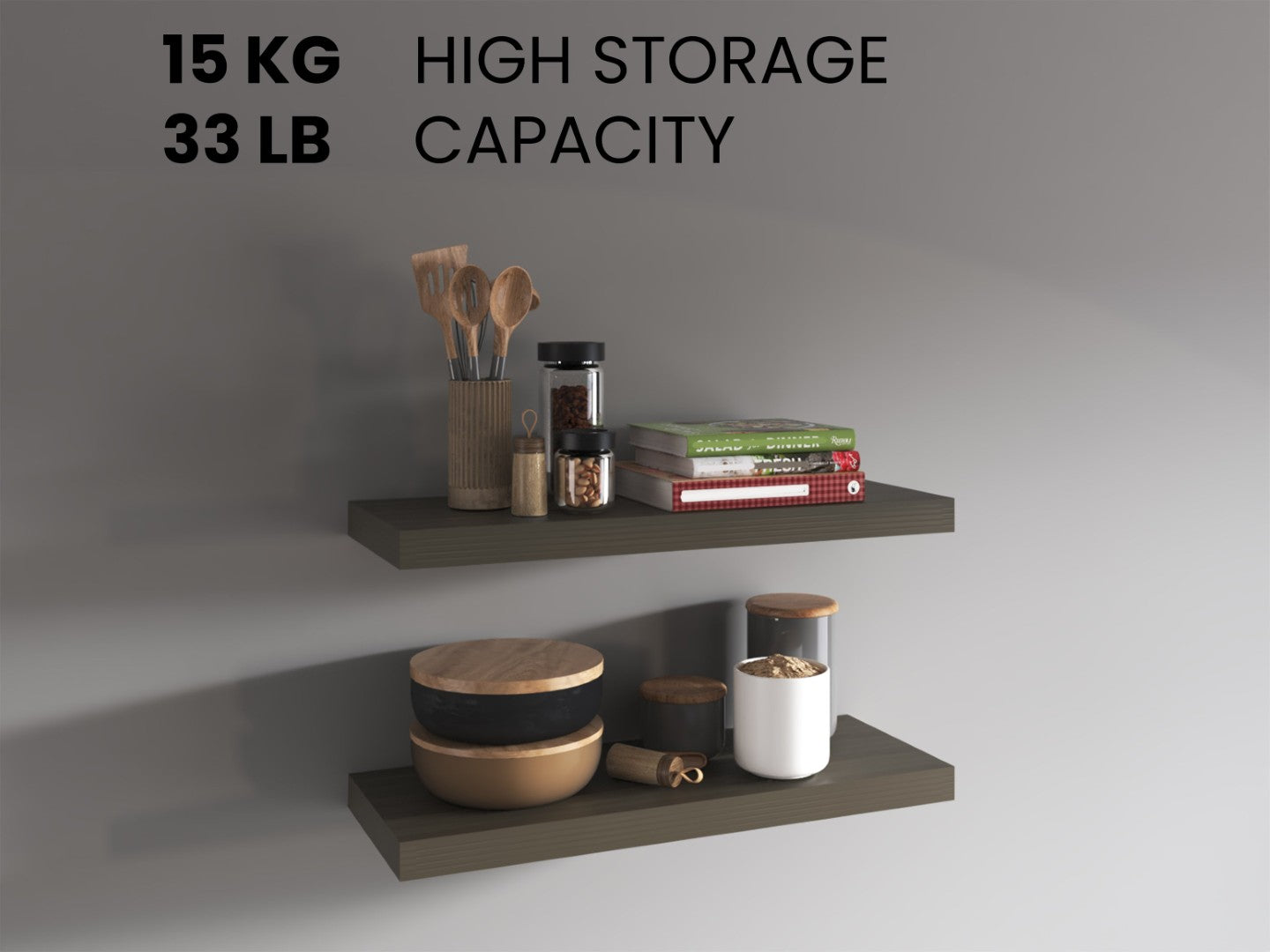 Floating Shelves - Olive Finish, Set Of 2 Modern Wall-Mounted Storage