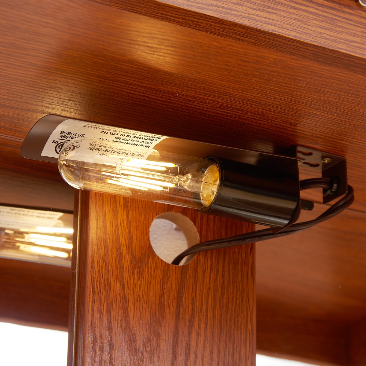 Lighted Glass Curio Cabinet - Elegant Dark Oak Display With Adjustable