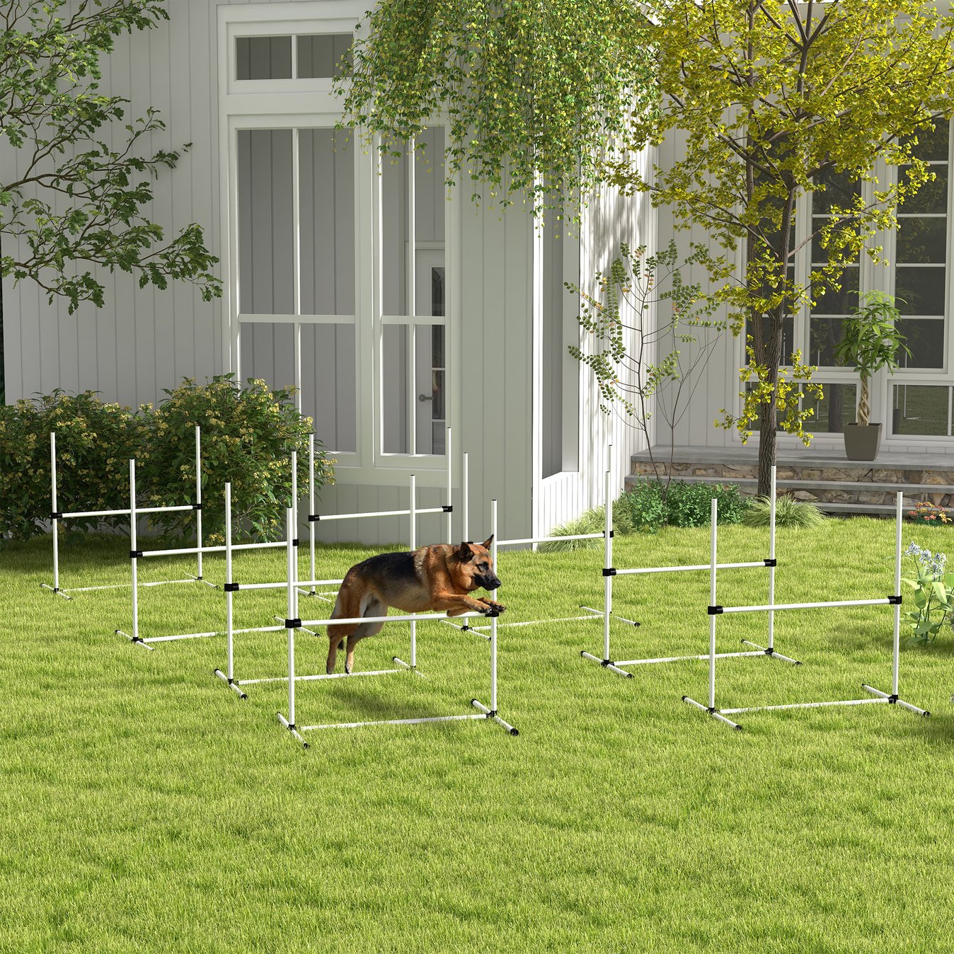 Pawhut Dog Agility Training Set — 8 Adjustable Jump Bars With Portable