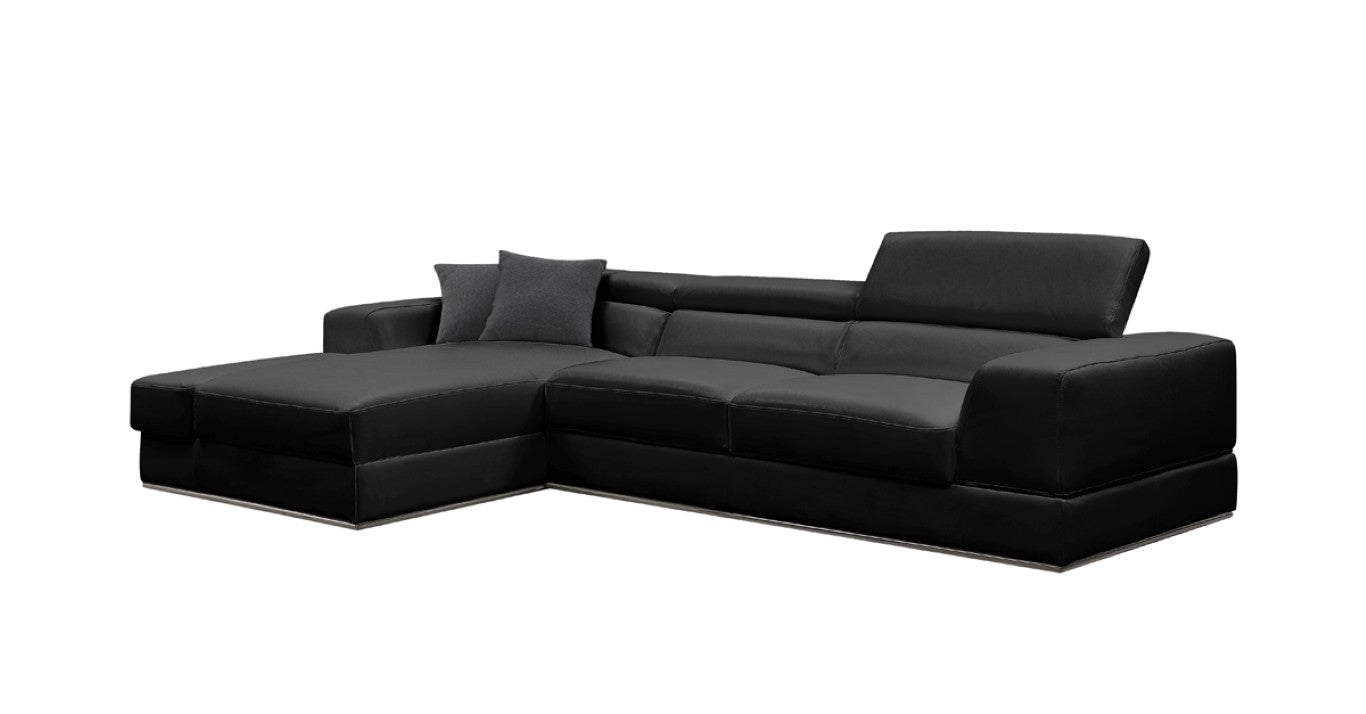 Pella Modern Leather Left-Facing Sectional Chaise With Adjustable Head