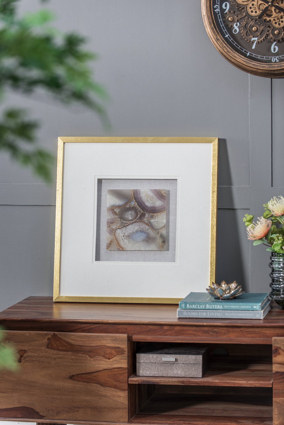 23.6X23.6" Stunning Agate Shadow Box Wall Art - Elegant Metallic Frame