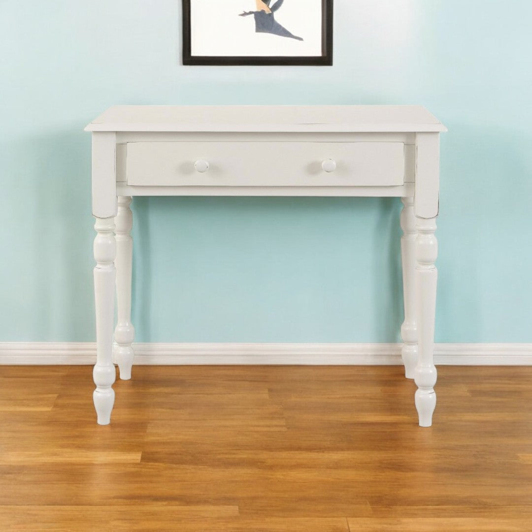 34" Off White Solid Wood Writing Desk - Classic Design with Hidden Dra