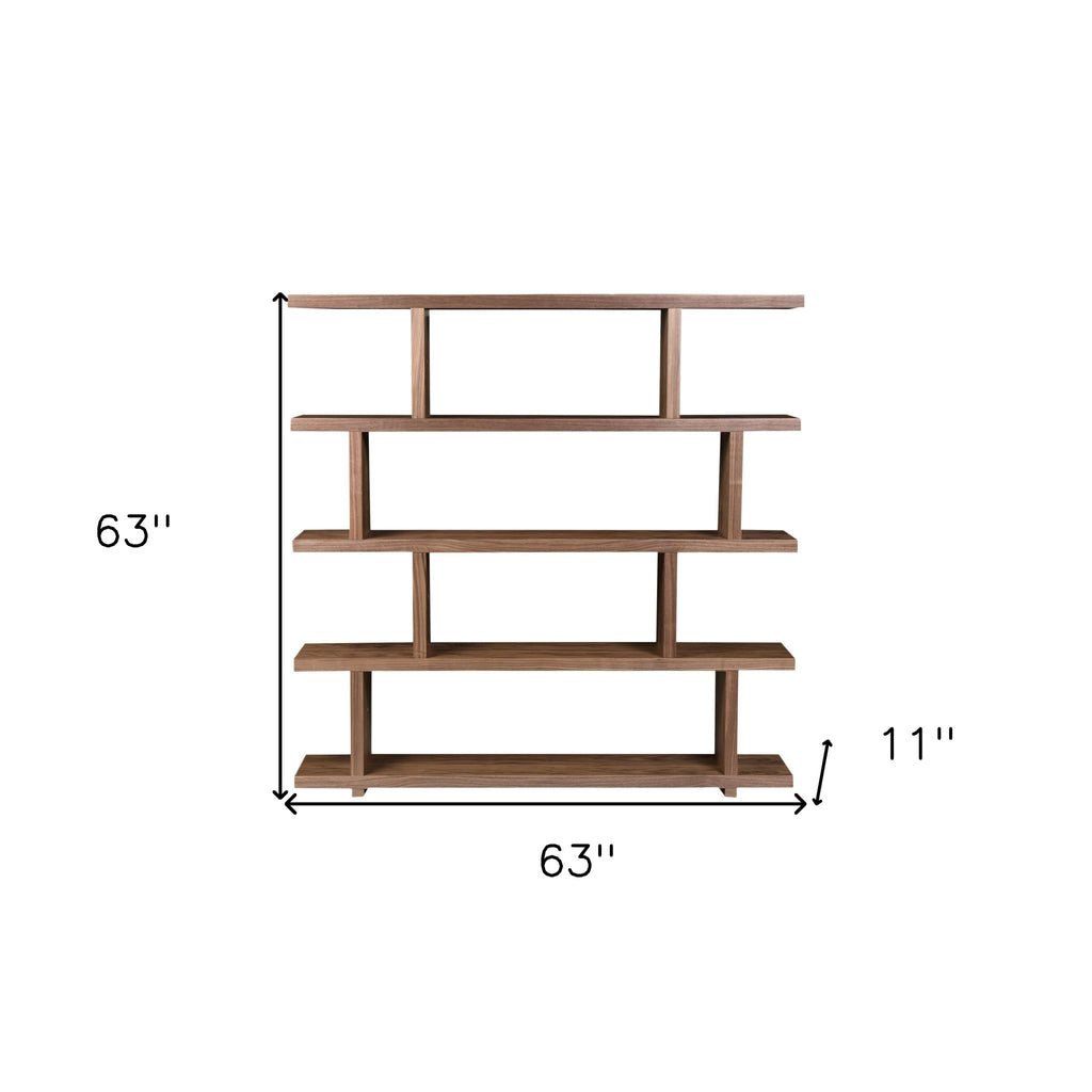 63" Natural and Brown Wood Five Tier Bookcase - Stylish Storage & Disp ...