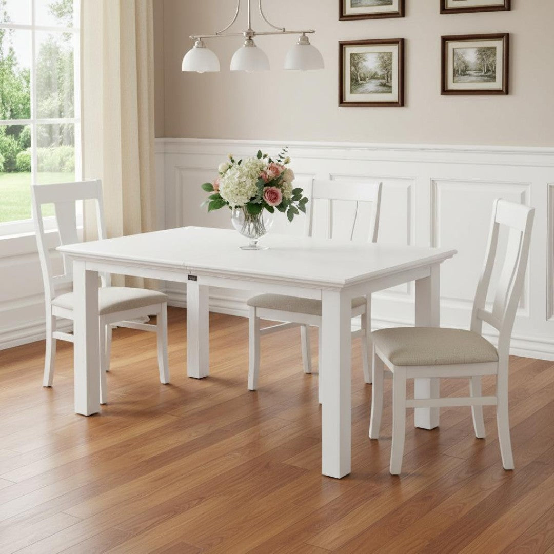 79" Elegant White Solid Wood Dining Table with Butterfly Leaf for Mode
