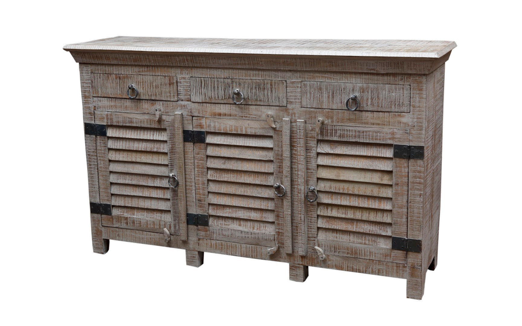 Troy 3-Drawer, 3-Door Buffet - Handcrafted Solid Mango Wood Storage wi