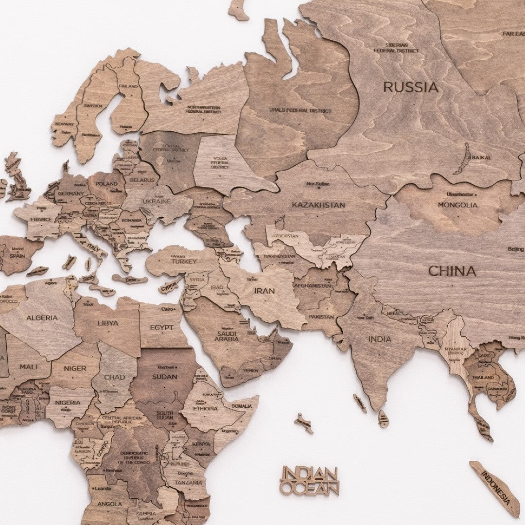 47" Handcrafted Wood World Map Sculpture - Dimensional Wall Art for Tr
