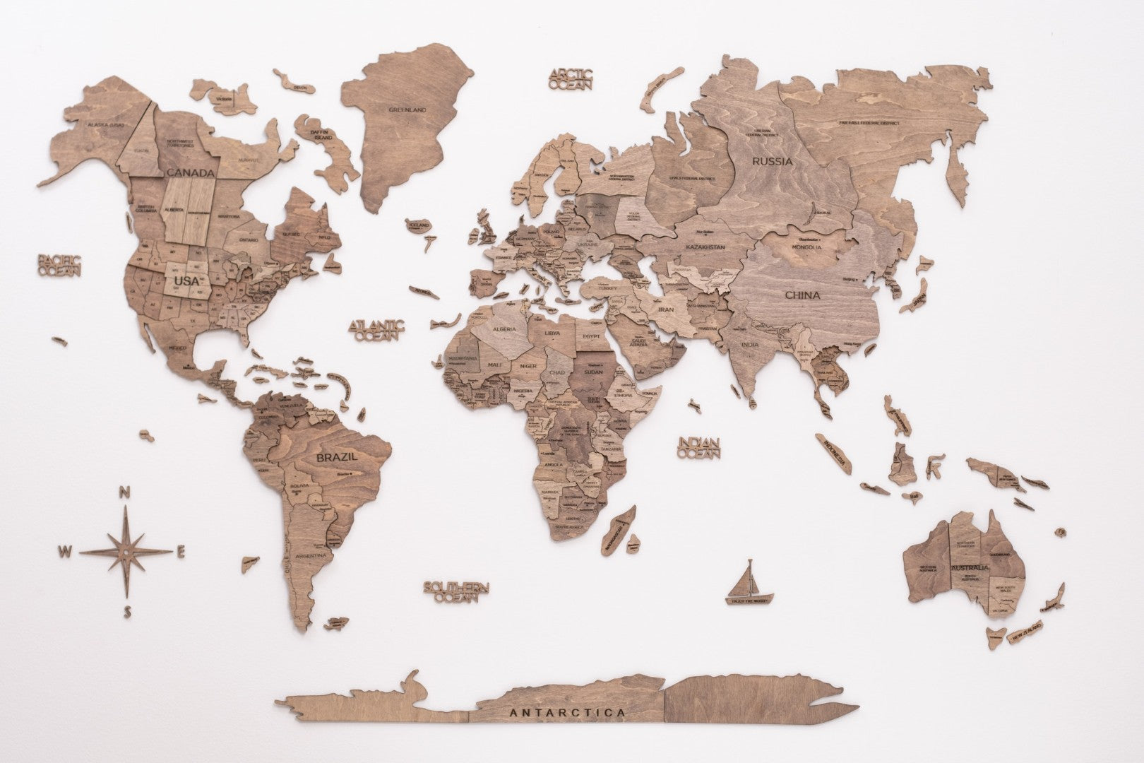 47" x 79" Handmade Wood World Map Wall Art - Eye-Catching Dimensional