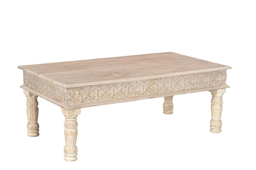 51" White Solid Wood Distressed Coffee Table - Rustic Charm & Sturdy D ...
