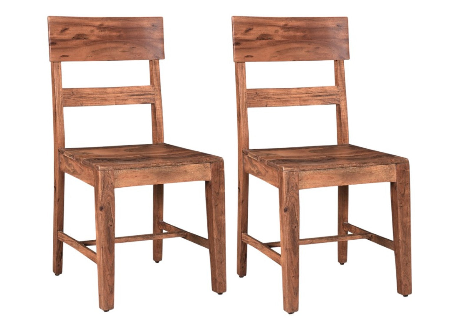 Set of Two Rustic Brown Acacia Wood Ladder Back Dining Chairs for Char