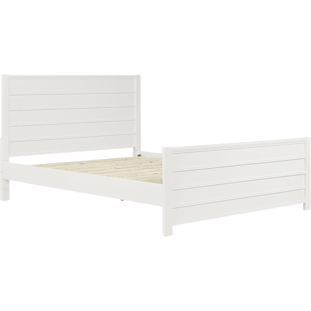 White Shiplap Texture Solid Wood Queen Bed Frame with Storage Drawers
