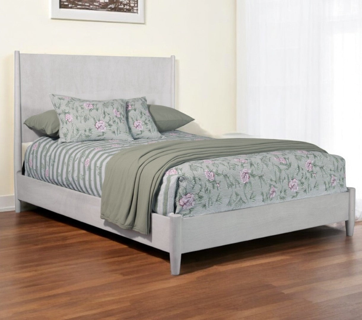 Gray Solid Wood Full Bed Frame - Mid-Century Inspired Design for a Sty