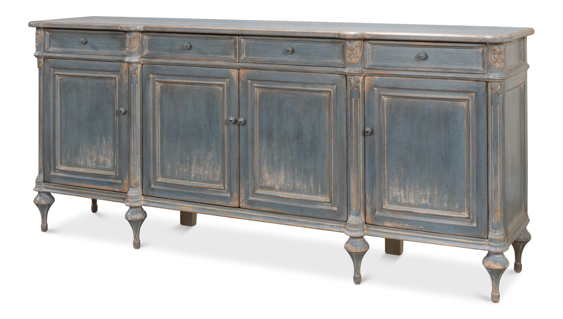 Lilac Sideboard with Blue Finish - Stylish 4-Door Storage, 4 Drawers