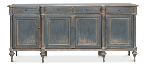 Lilac Sideboard with Blue Finish - Stylish 4-Door Storage, 4 Drawers
