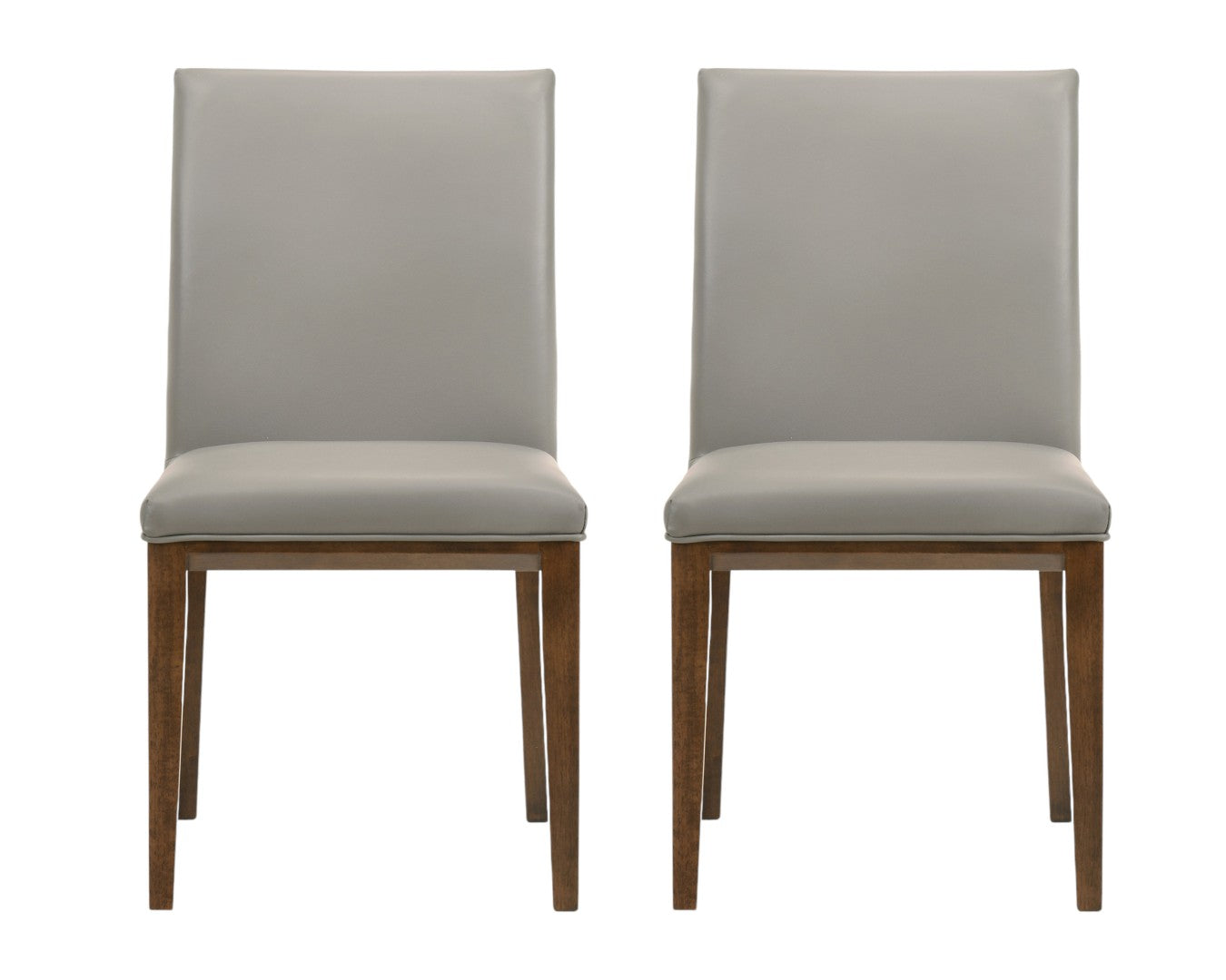 Set of Two Gray and Brown Leather Dining Chairs - Rustic Solid Wood De