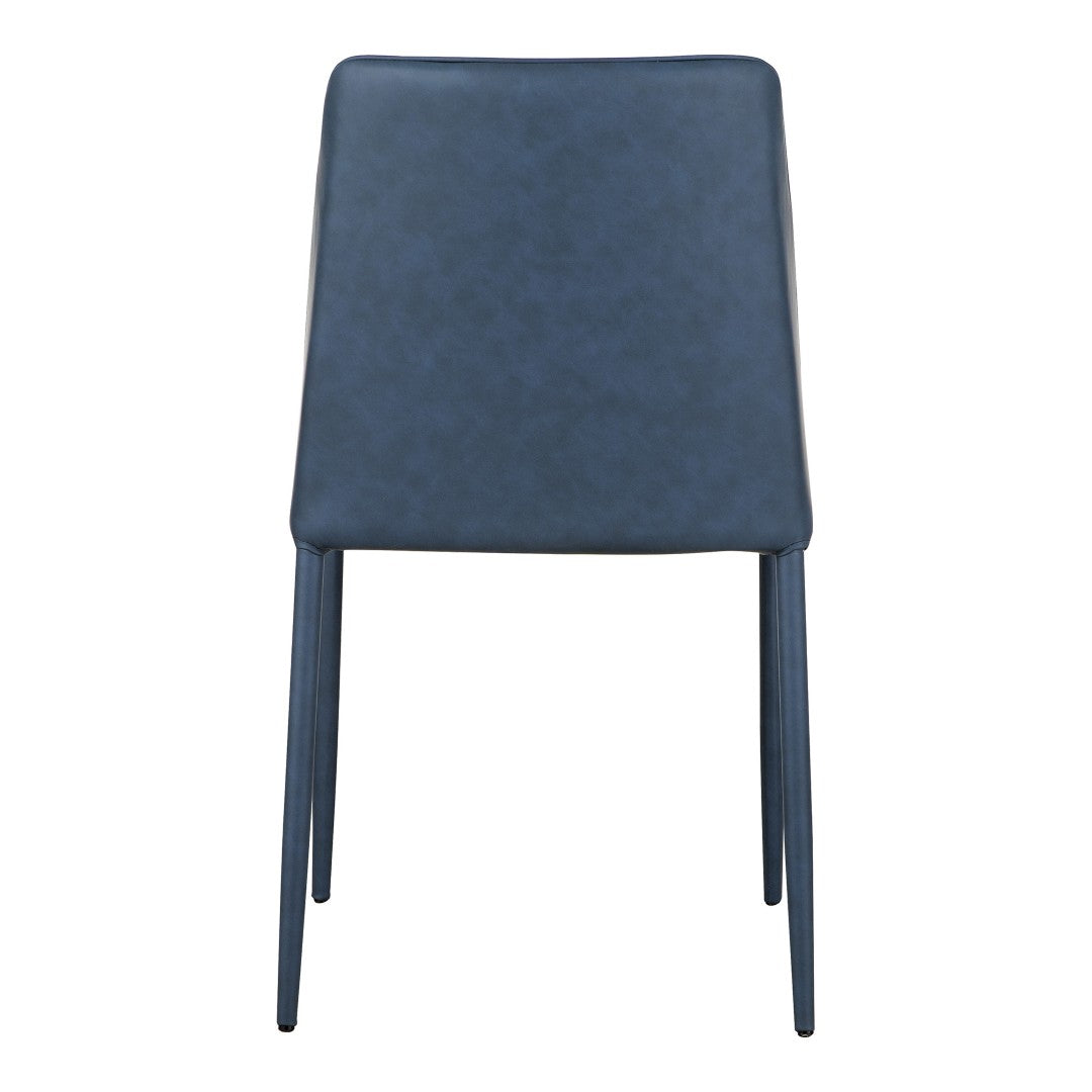 Set of Two Stylish Blue Faux Leather & Iron Dining Chairs - Modern Des