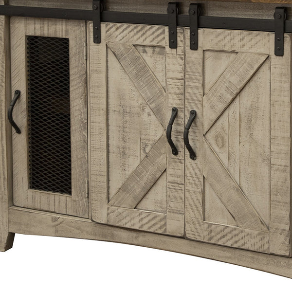 60" Gray Solid Wood Distressed TV Stand with Enclosed Storage - Stylis ...