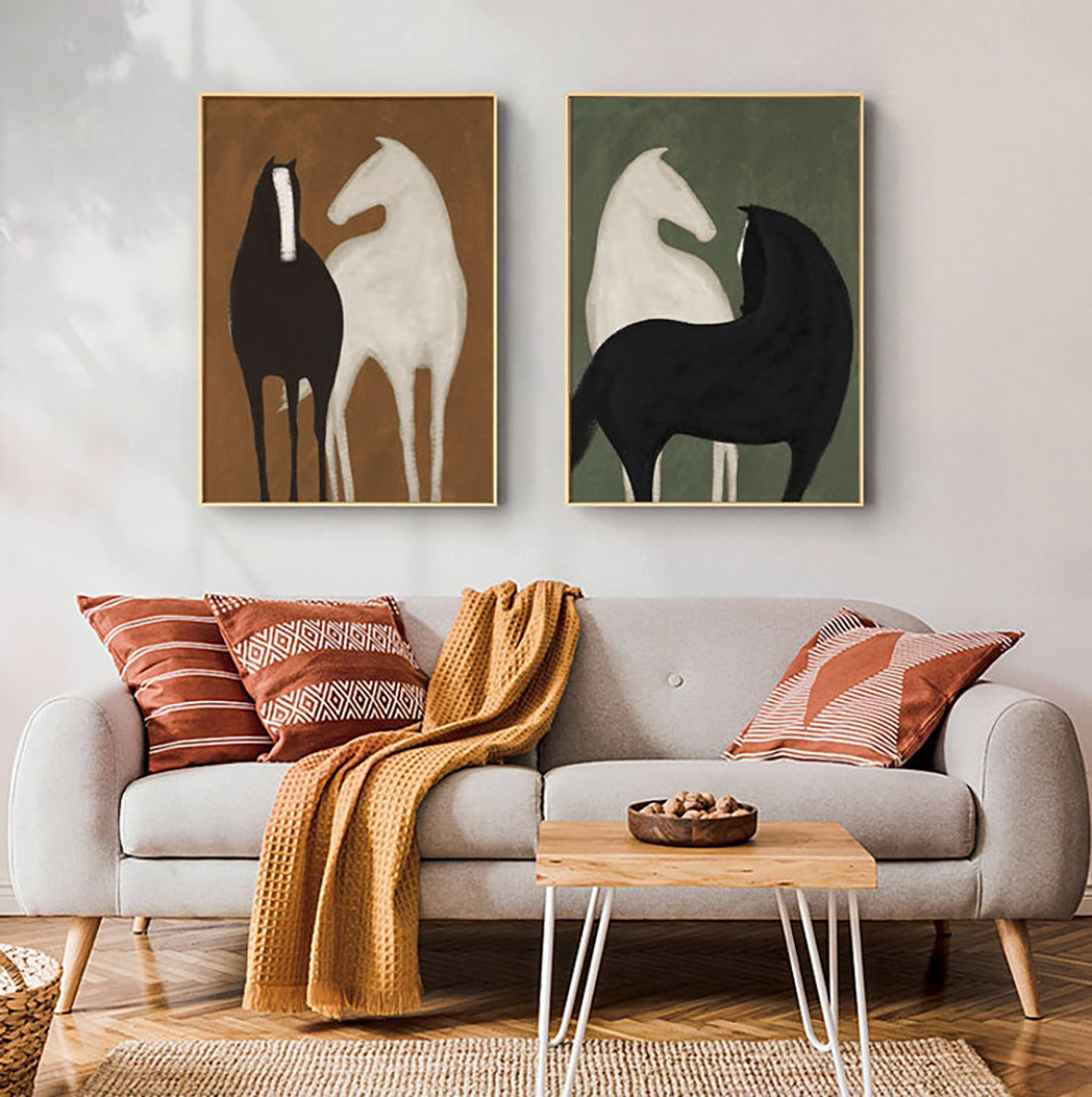 Stunning Black and White Fabric Horse Wall Decor - Eye-Catching Farm A