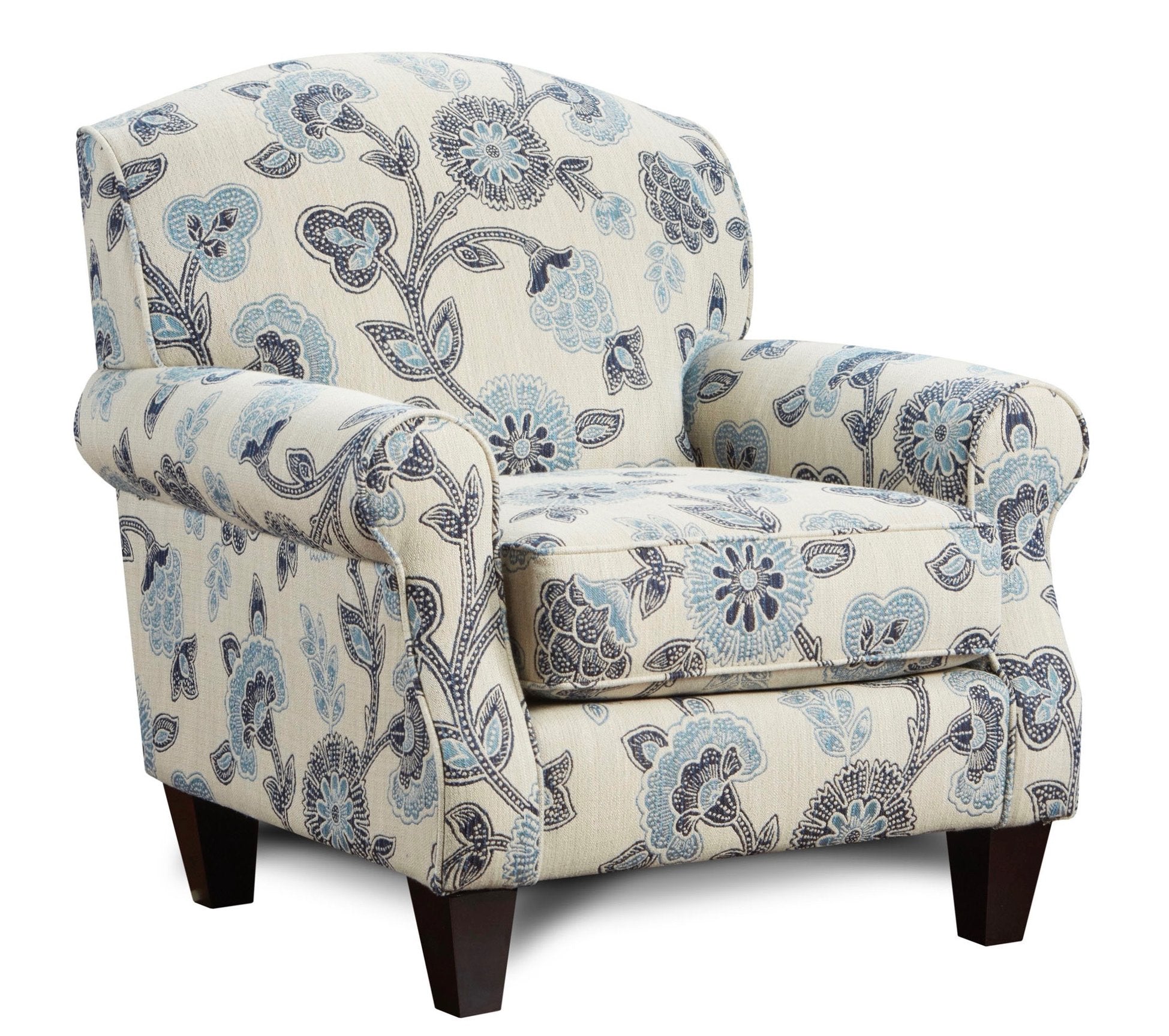 Catalina Linen Maya Indigo Accent Chair - Vibrant Floral Design, Durab