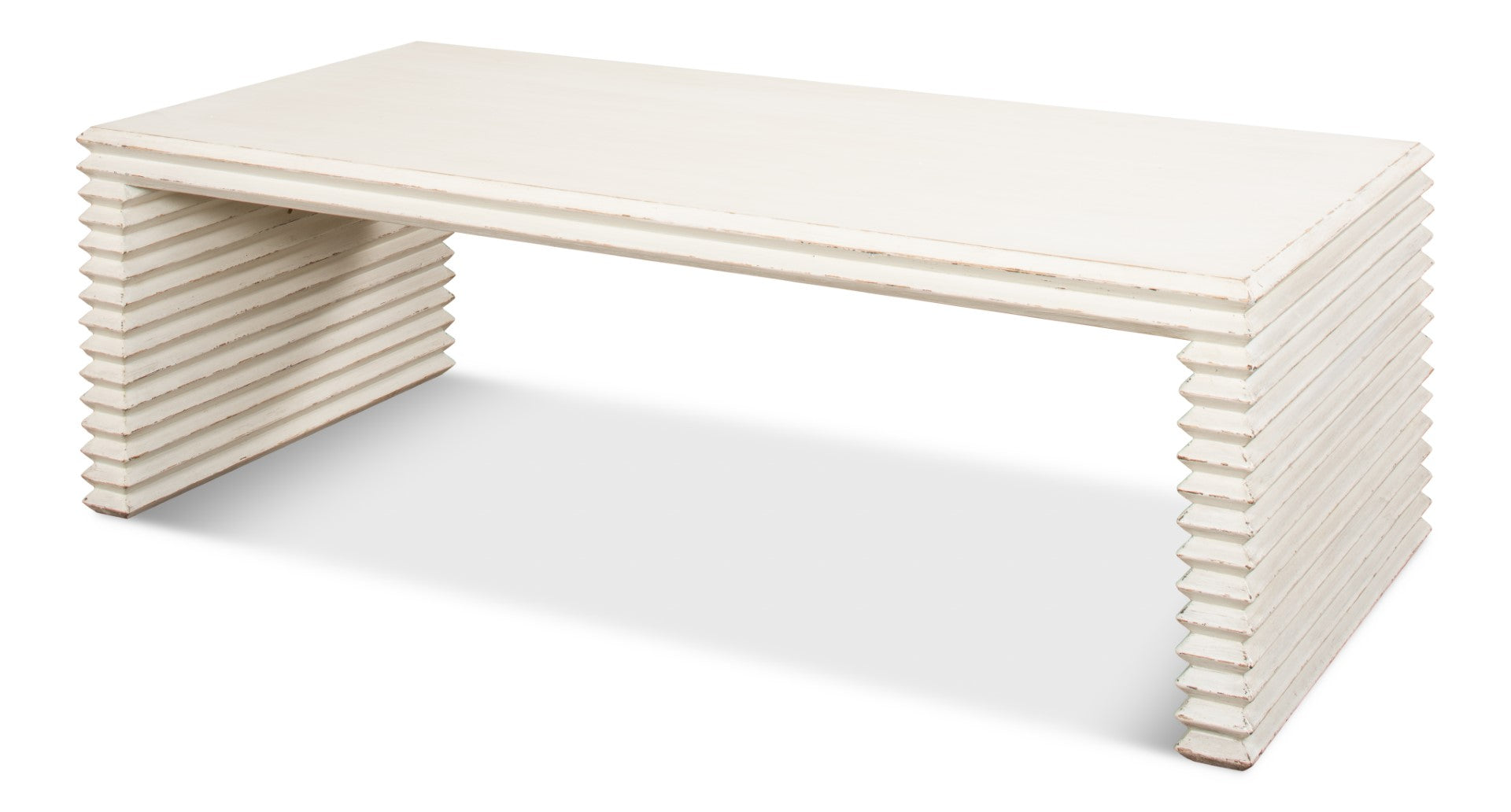 Stacked Cocktail Table: Charming Antique White Finish with Reclaimed P
