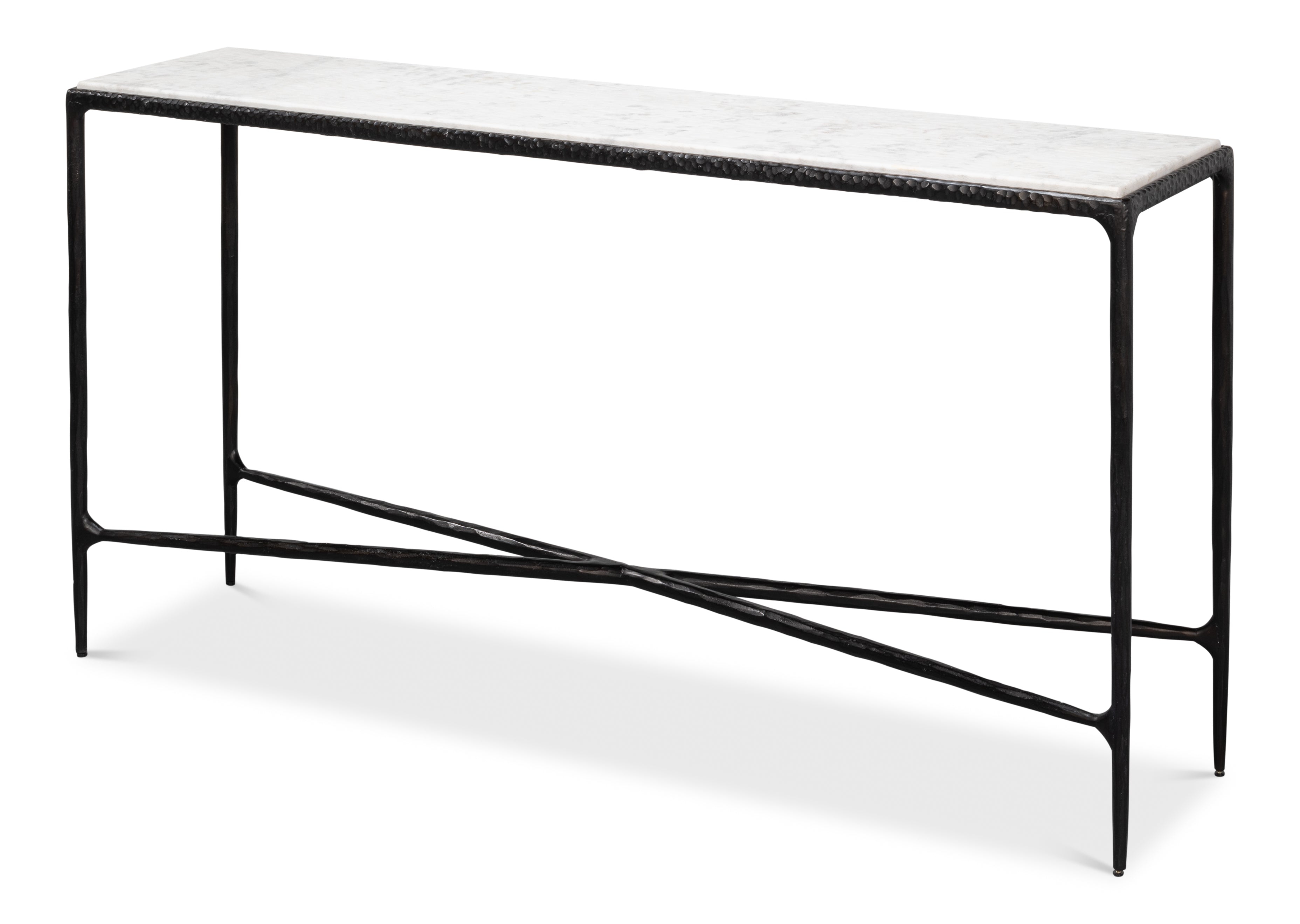 Dakor Console Table - Elegant Distressed White Marble Top with Rustic