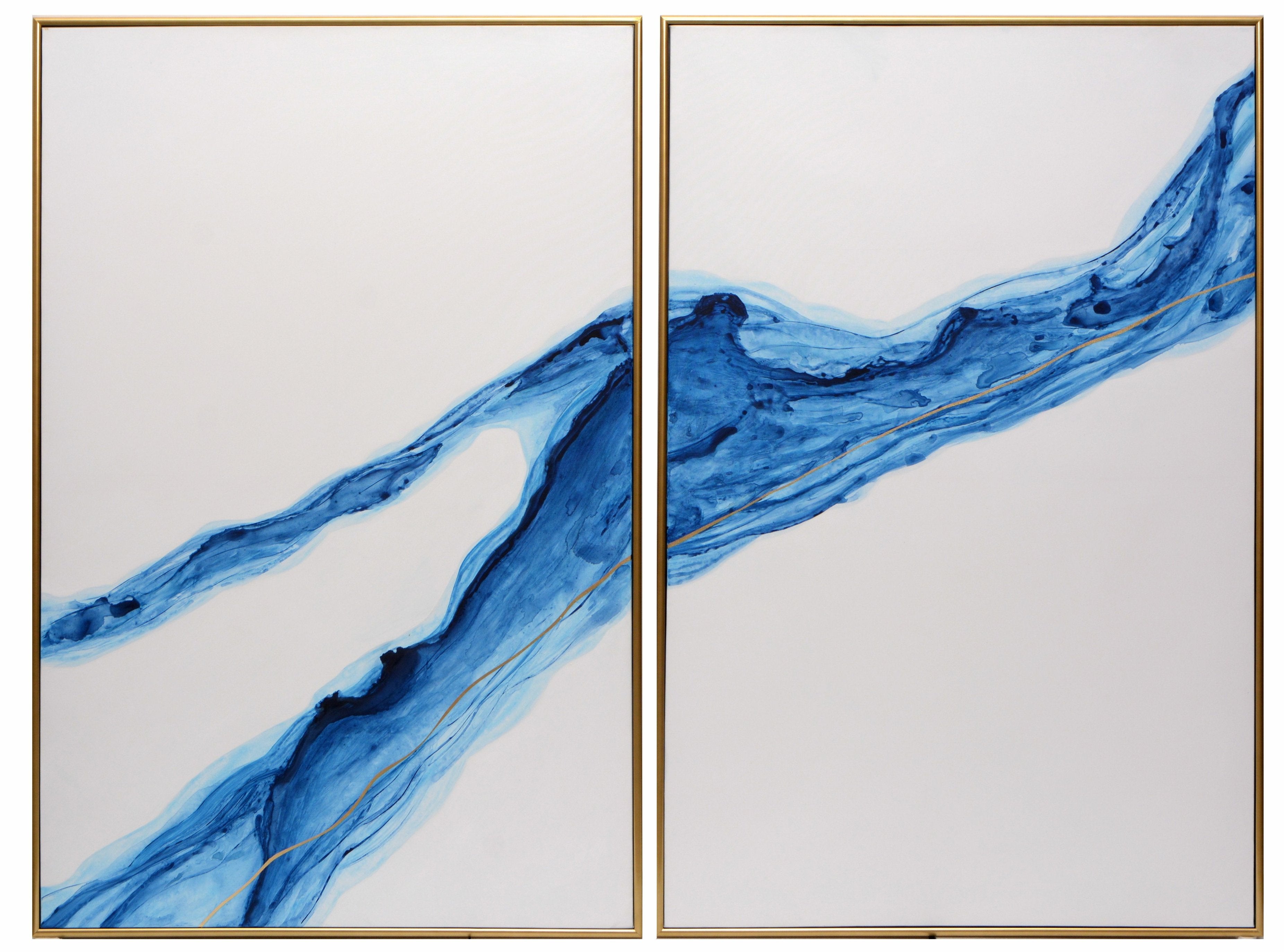 Fluidity Wall Art - Elegant Hand-Painted Diptych with Gold Floater Fra