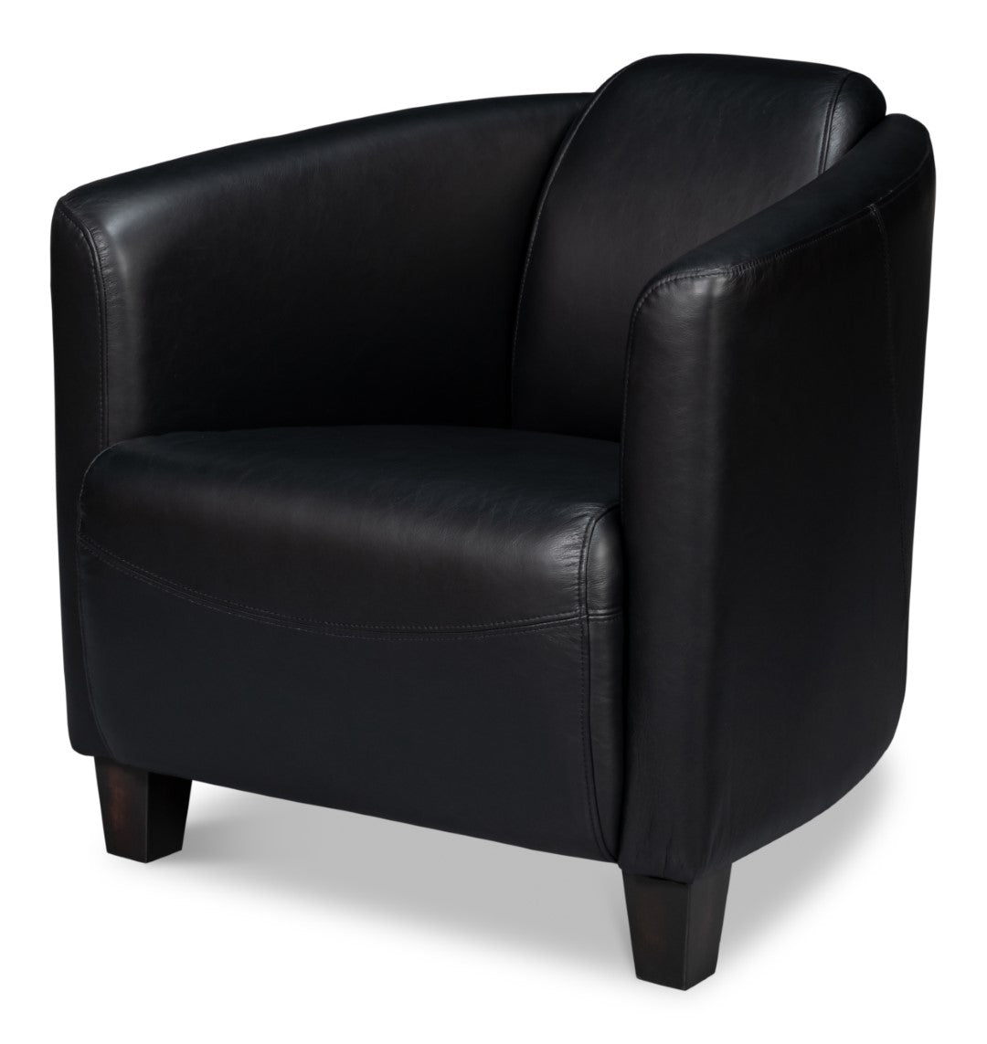 Mandy Arm Chair - Elegant Onyx Black Leather with Sturdy Wood Frame fo