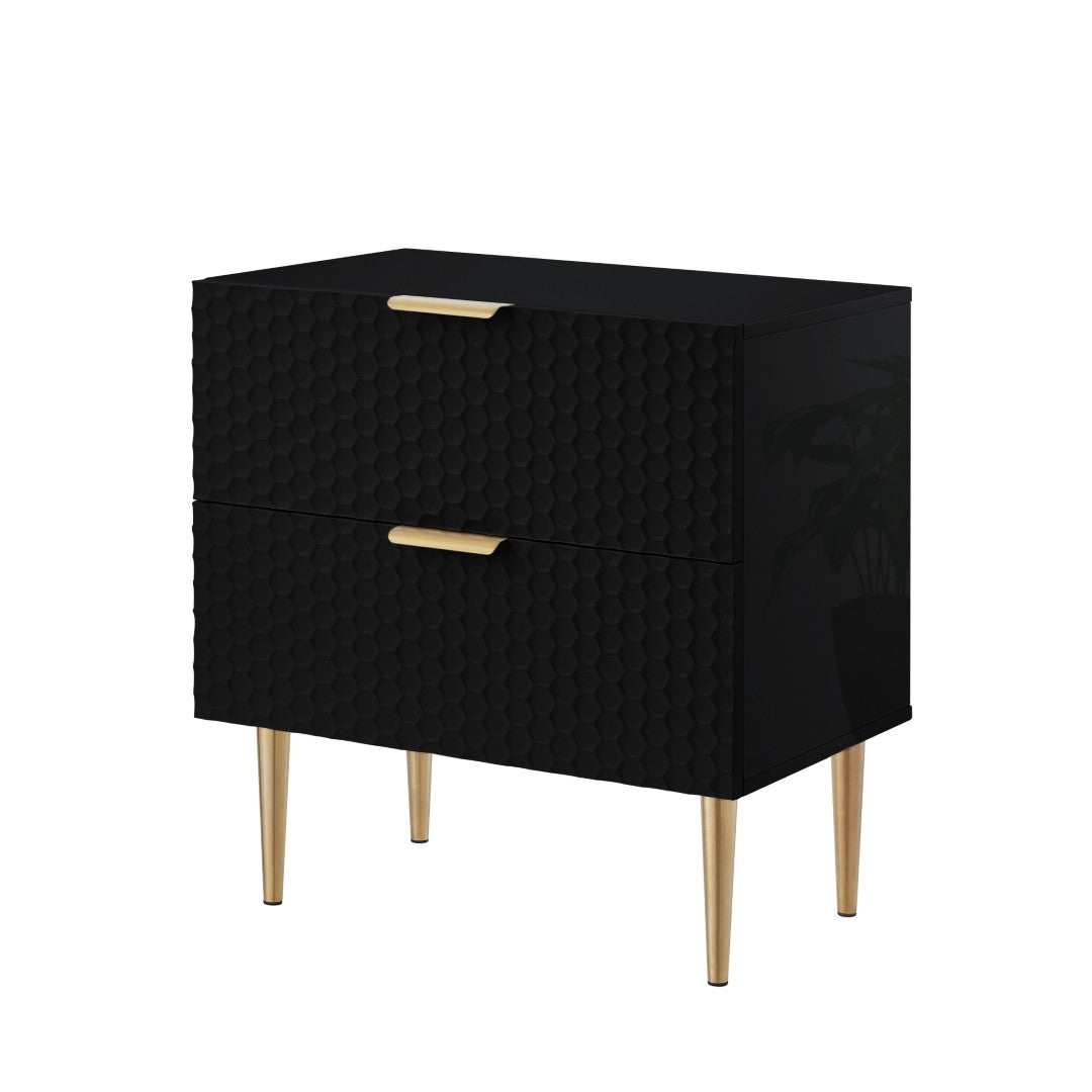 24" Black and Gold End Table with Two Drawers - Modern Glam Accent Tab