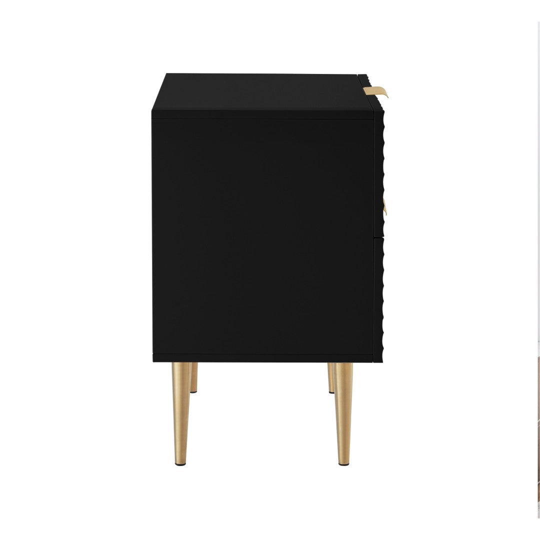 24" Black and Gold End Table with Two Drawers - Modern Glam Accent Tab