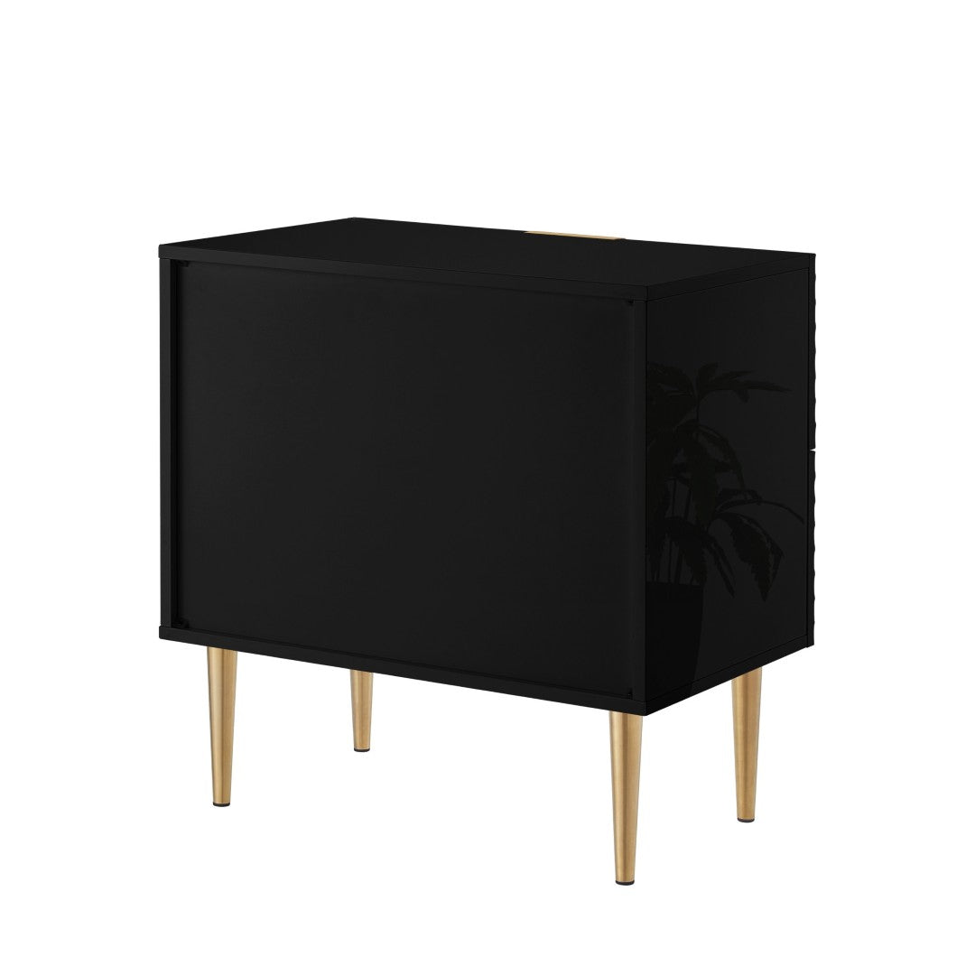 24" Black and Gold End Table with Two Drawers - Modern Glam Accent Tab
