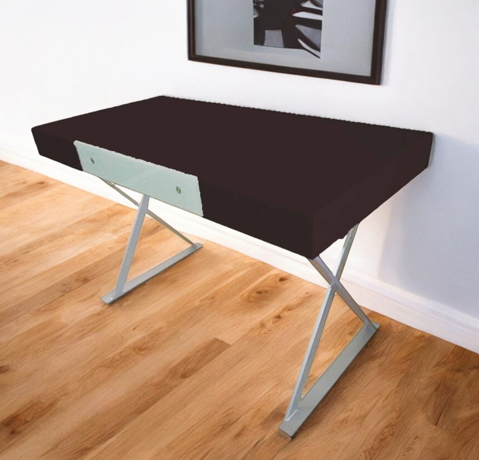 48" Espresso and Silver Computer Desk - Stylish Wood and Metal Design