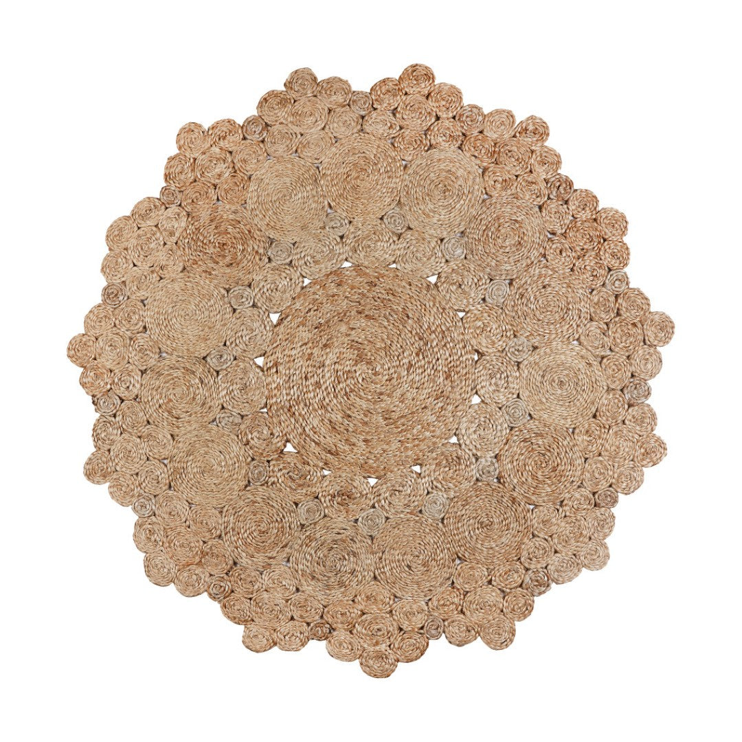 6' Natural Jute Round Rug - Hand-Braided Geometric Design for Stylish