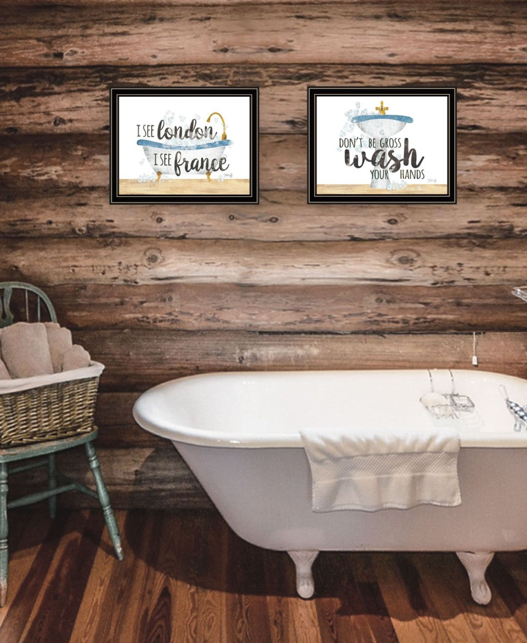Set of Two Framed Bathroom Wall Art Prints - "I See London" & "I See F