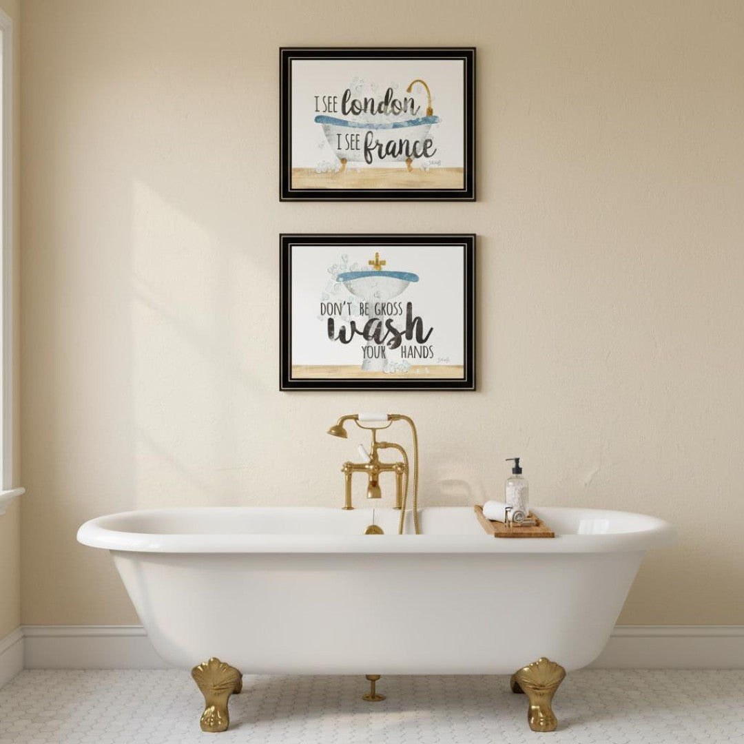 Set of Two Framed Bathroom Wall Art Prints - "I See London" & "I See F