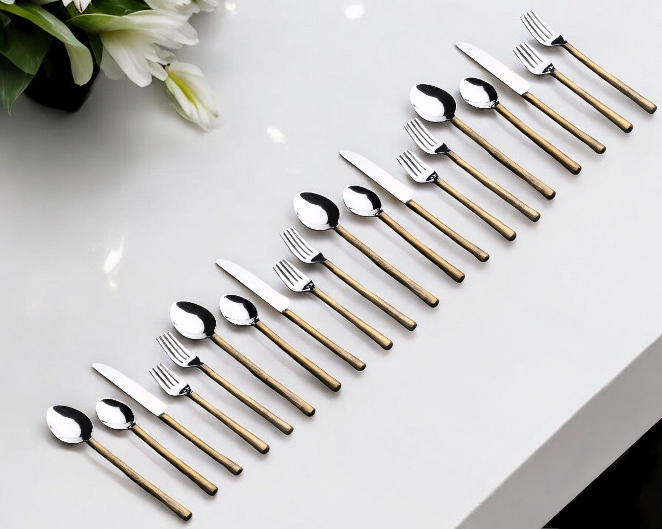 Matte Gold Flatware Set - 20-Piece Hand Forged Stainless Steel for Ele