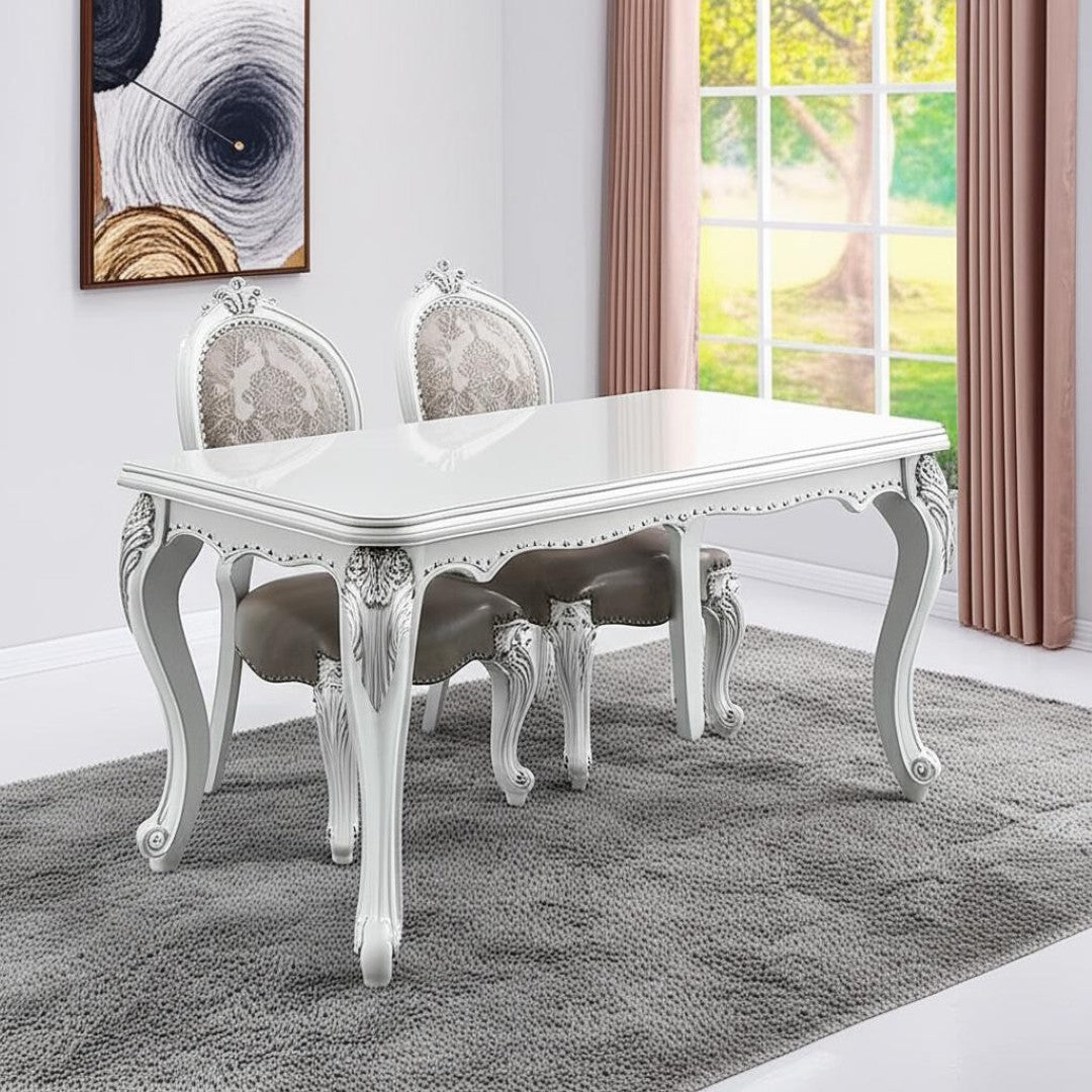 Set of Two Elegant King Louis-Style Gray Faux Leather Dining Chairs wi