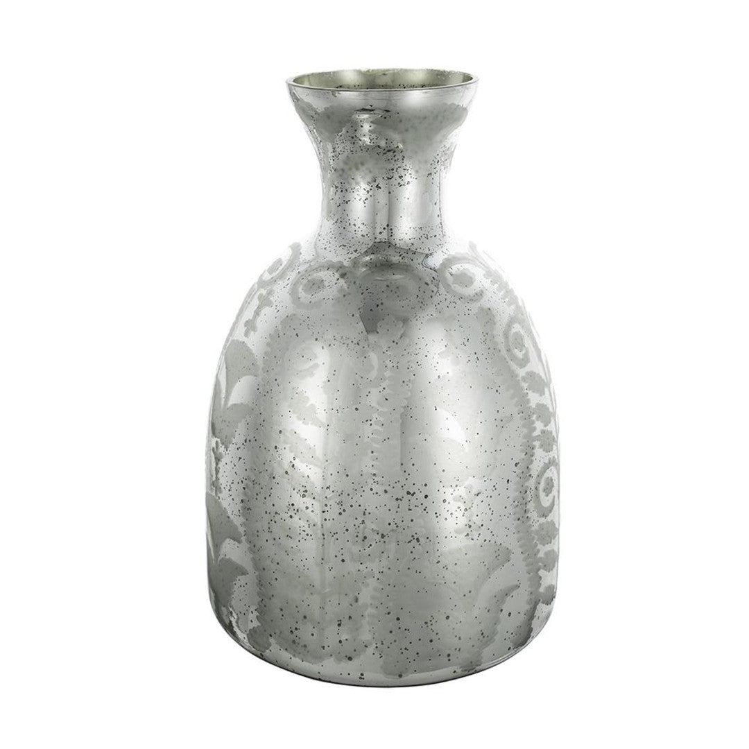 18" Silver Floral Round Glass Table Vase - Elegant Home Decor Accent f