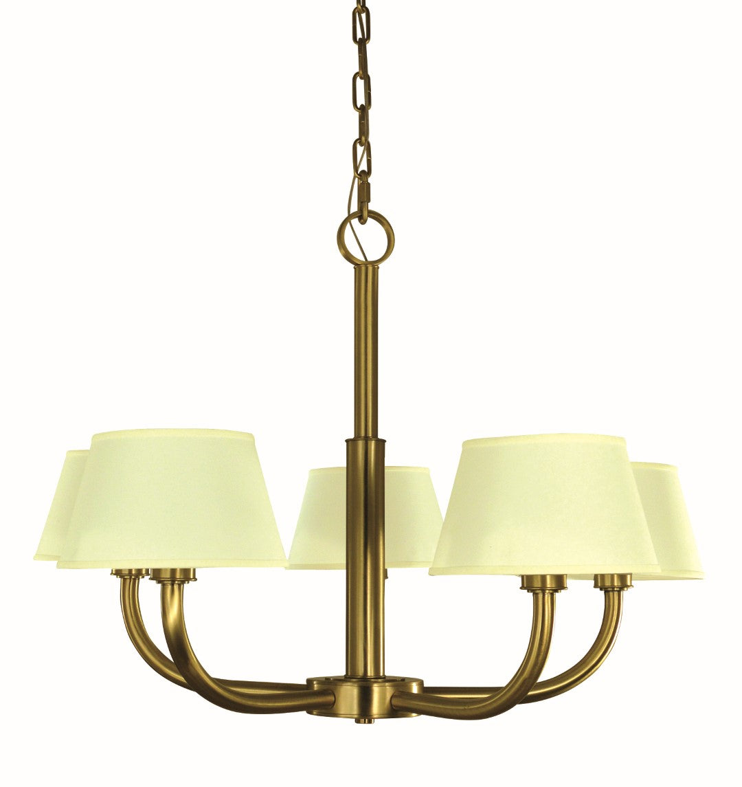 5-Light Brushed Brass Emma Chandelier - Elegant Curved Design with Off