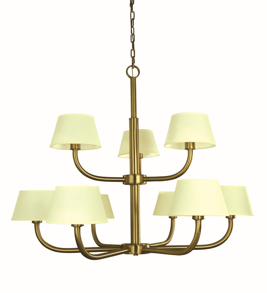 9-Light Elegant Brushed Brass Emma Foyer Chandelier with Off-White Lin