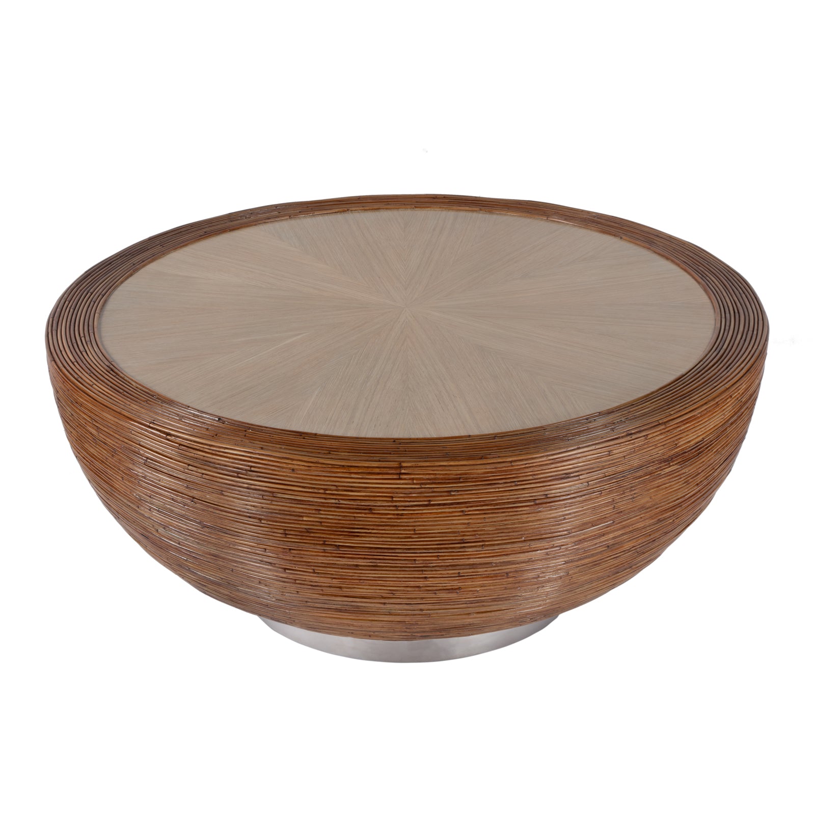 Harding Round Rattan & Metal Drum Coffee Table - Elegant Taupe Starbur